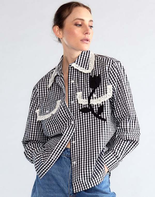 Cynthia Rowley Not My First Rodeo Shirt - Black/White Gingham | Garmentory
