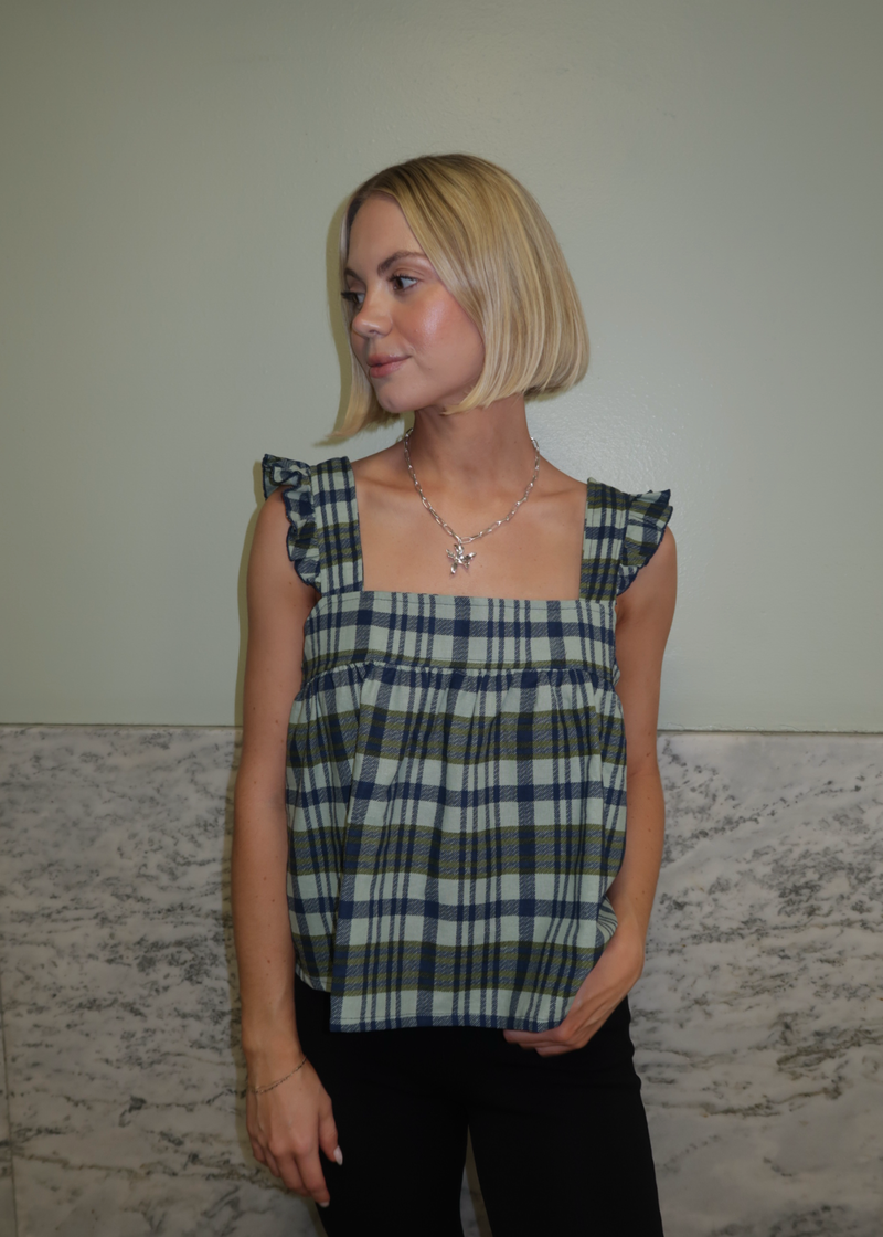 Motel Sanula Linen Top - Mono Check Green | Garmentory
