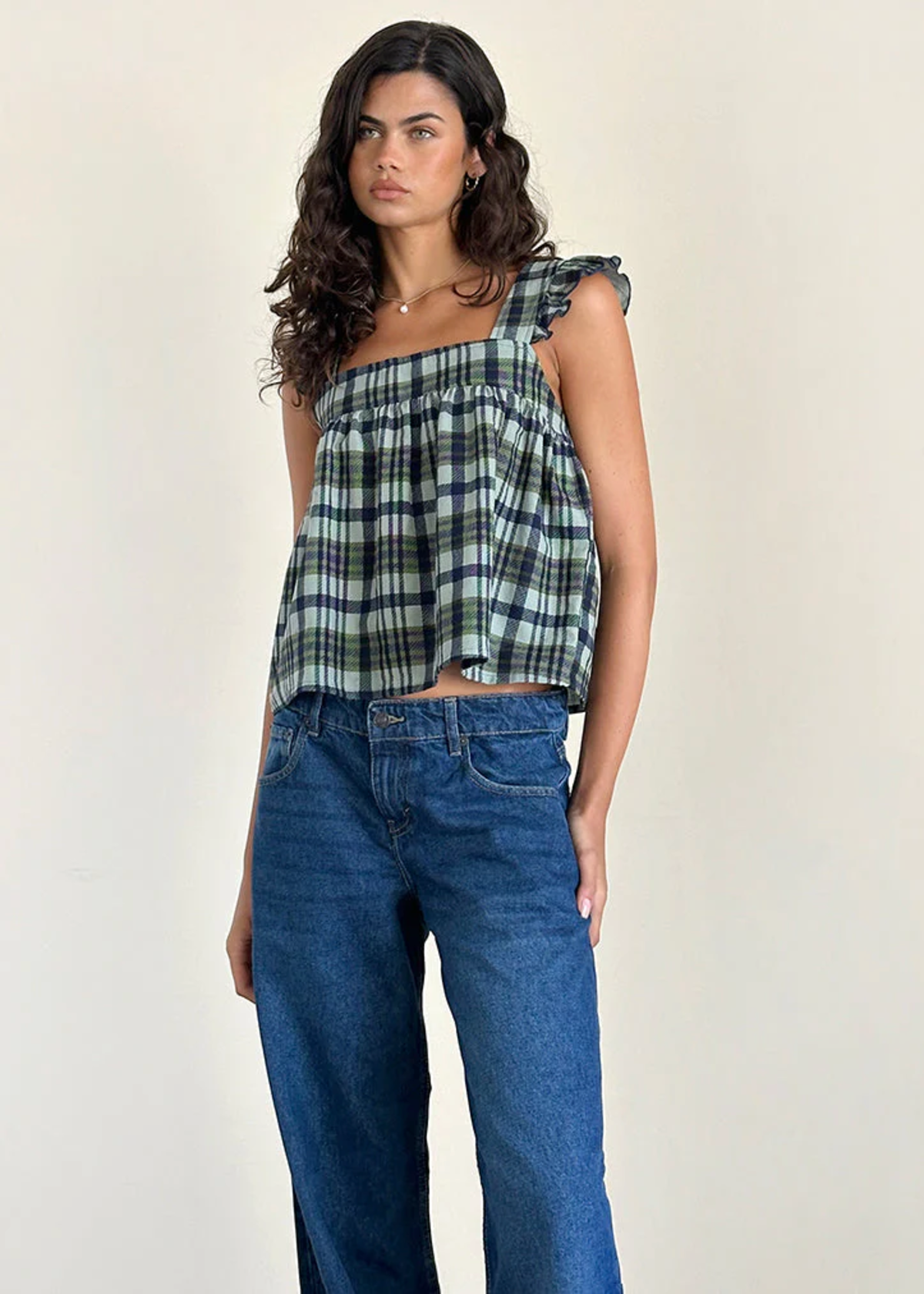 Motel Sanula Linen Top - Mono Check Green | Garmentory