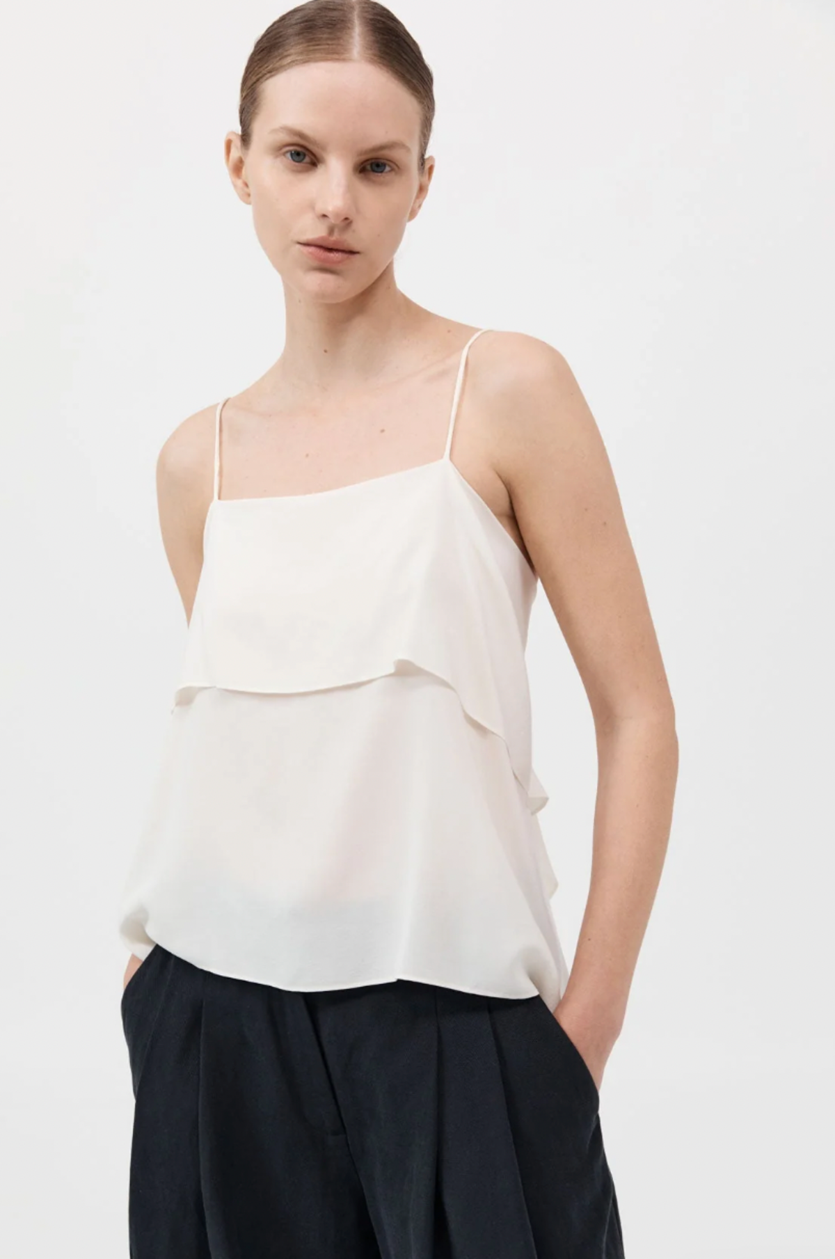 St. Agni Silk Drape Top - Tofu | Garmentory