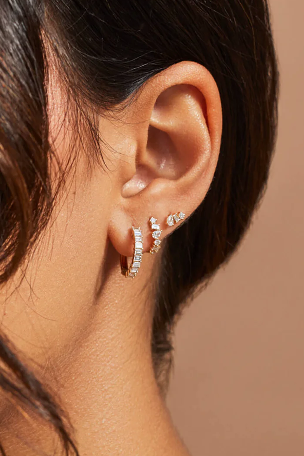 EF Collection Diamond Multi Faceted Mini Huggie Earring - Yellow Gold | Garmentory