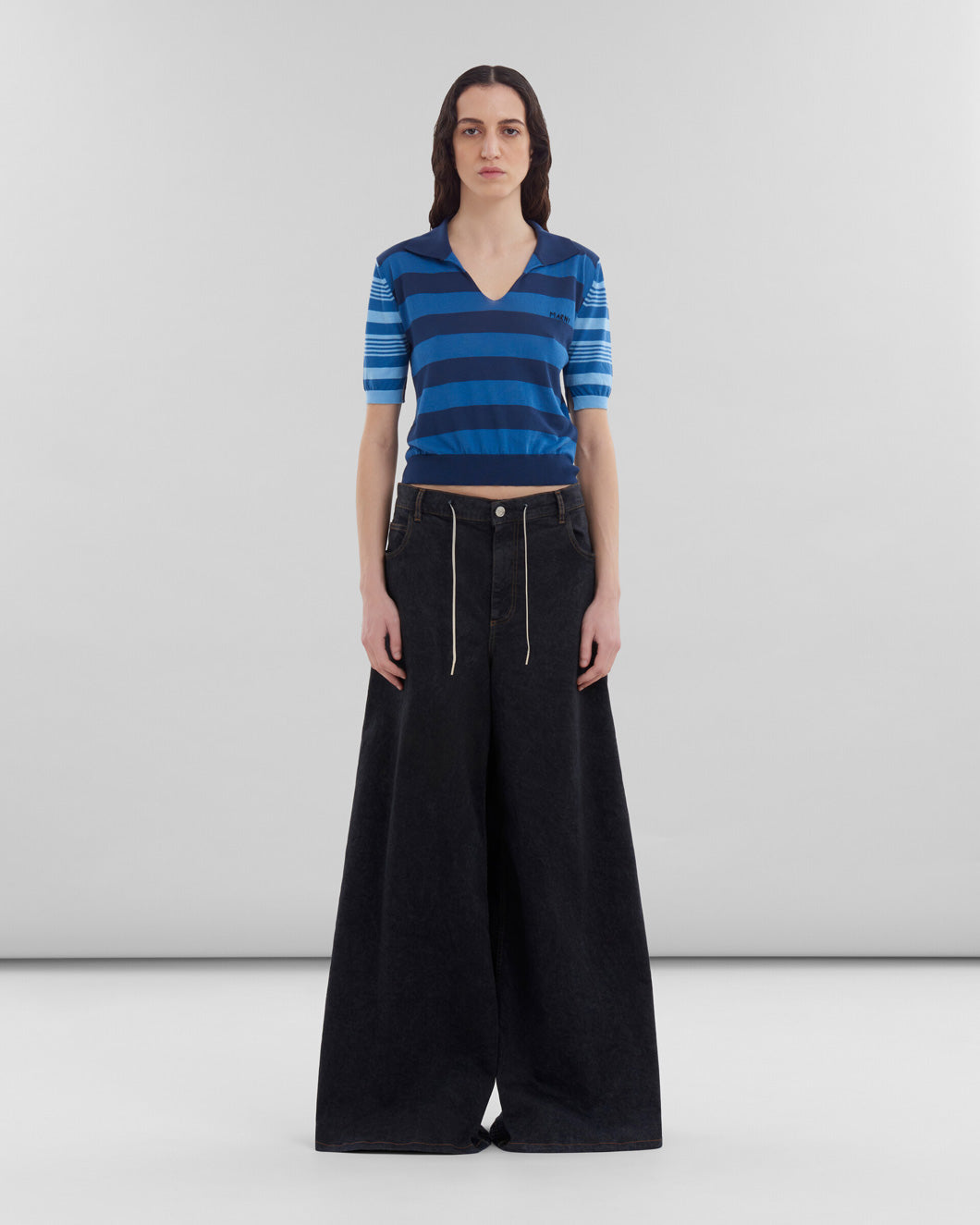 Marni Wide-Leg Jeans - Black Marble Denim | Garmentory