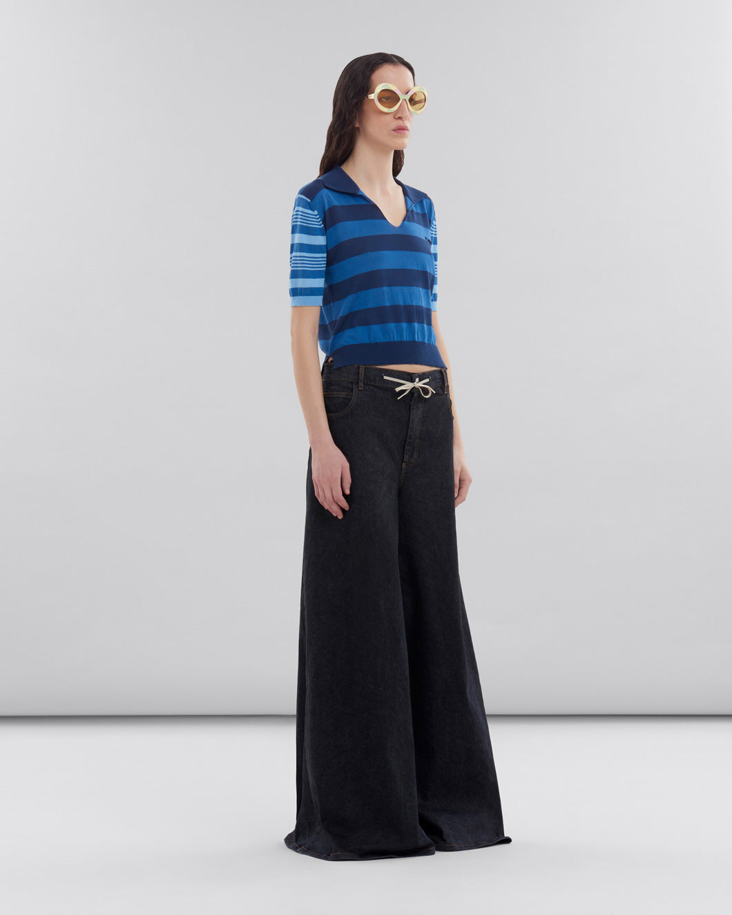 Marni Wide-Leg Jeans - Black Marble Denim | Garmentory