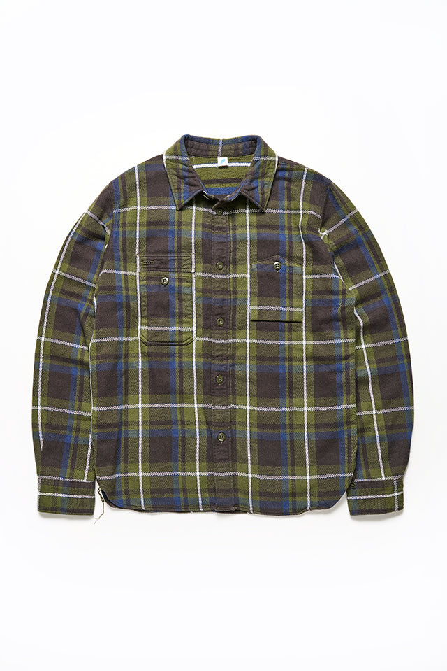Pure Blue Japan Raised Surface Check Shirt - Olive | Garmentory