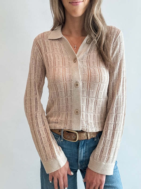 Naadam Silk Blend Pointelle Button Up - Linen | Garmentory