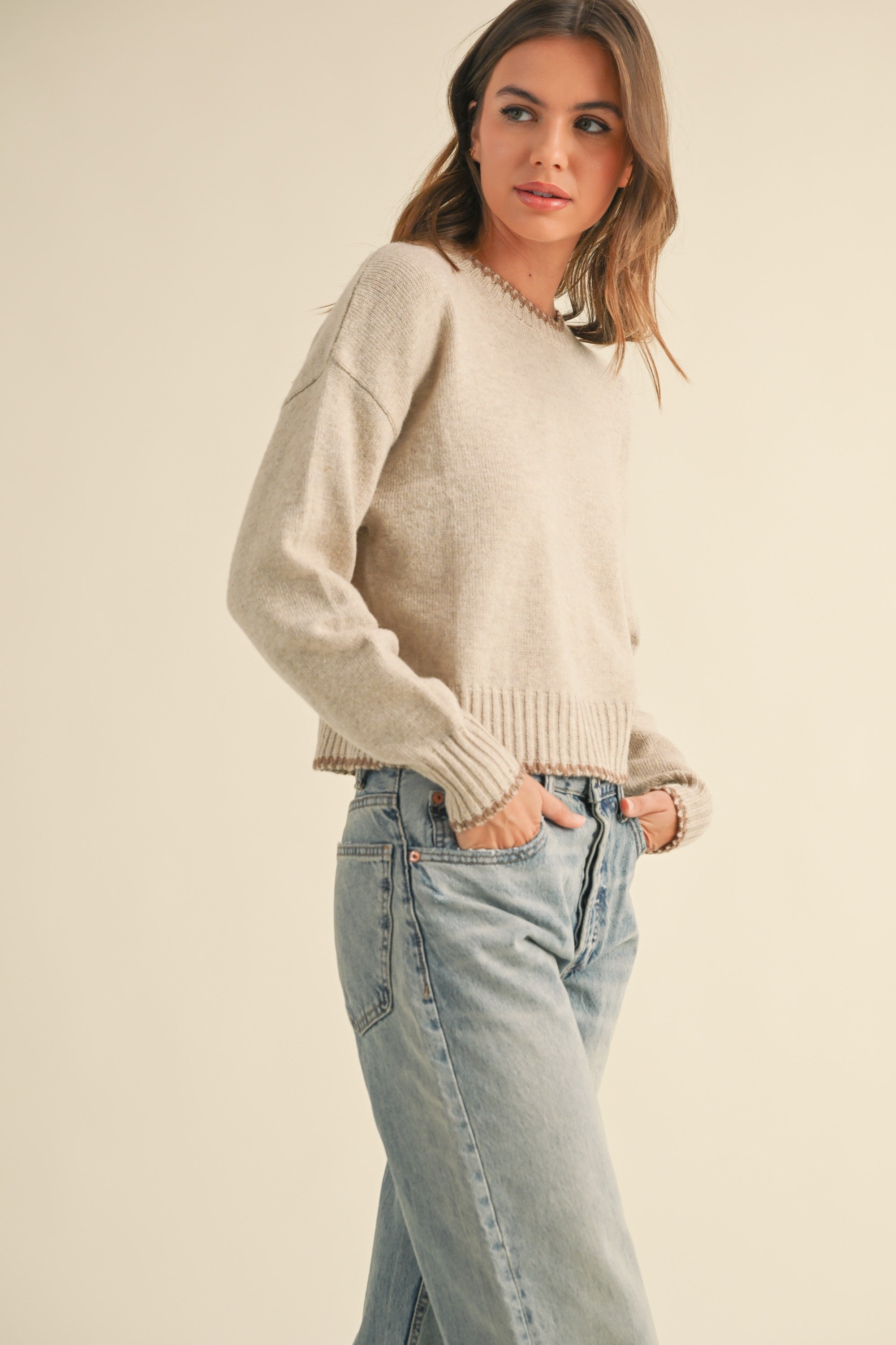 Lola Logan Sweater - Oatmeal/Brown | Garmentory