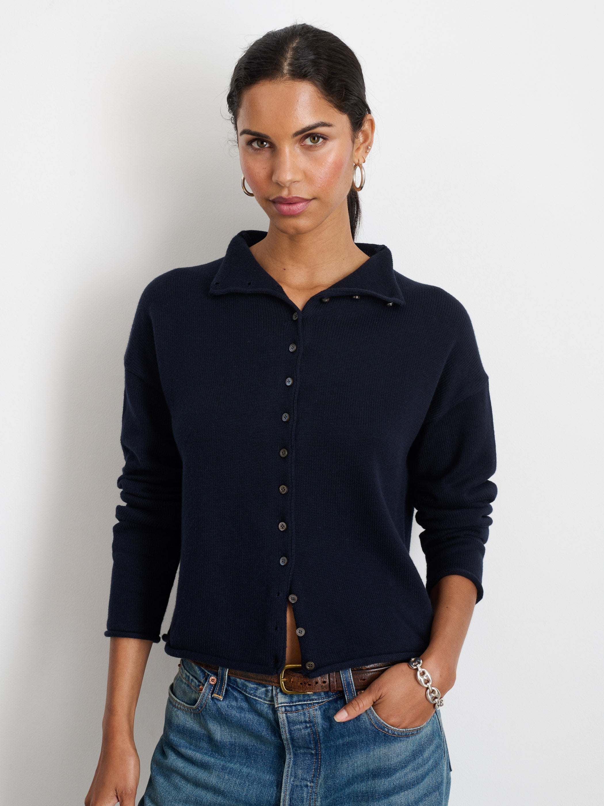 Alex Mill Taylor Rollneck Cotton Cashmere Cardigan - Navy | Garmentory