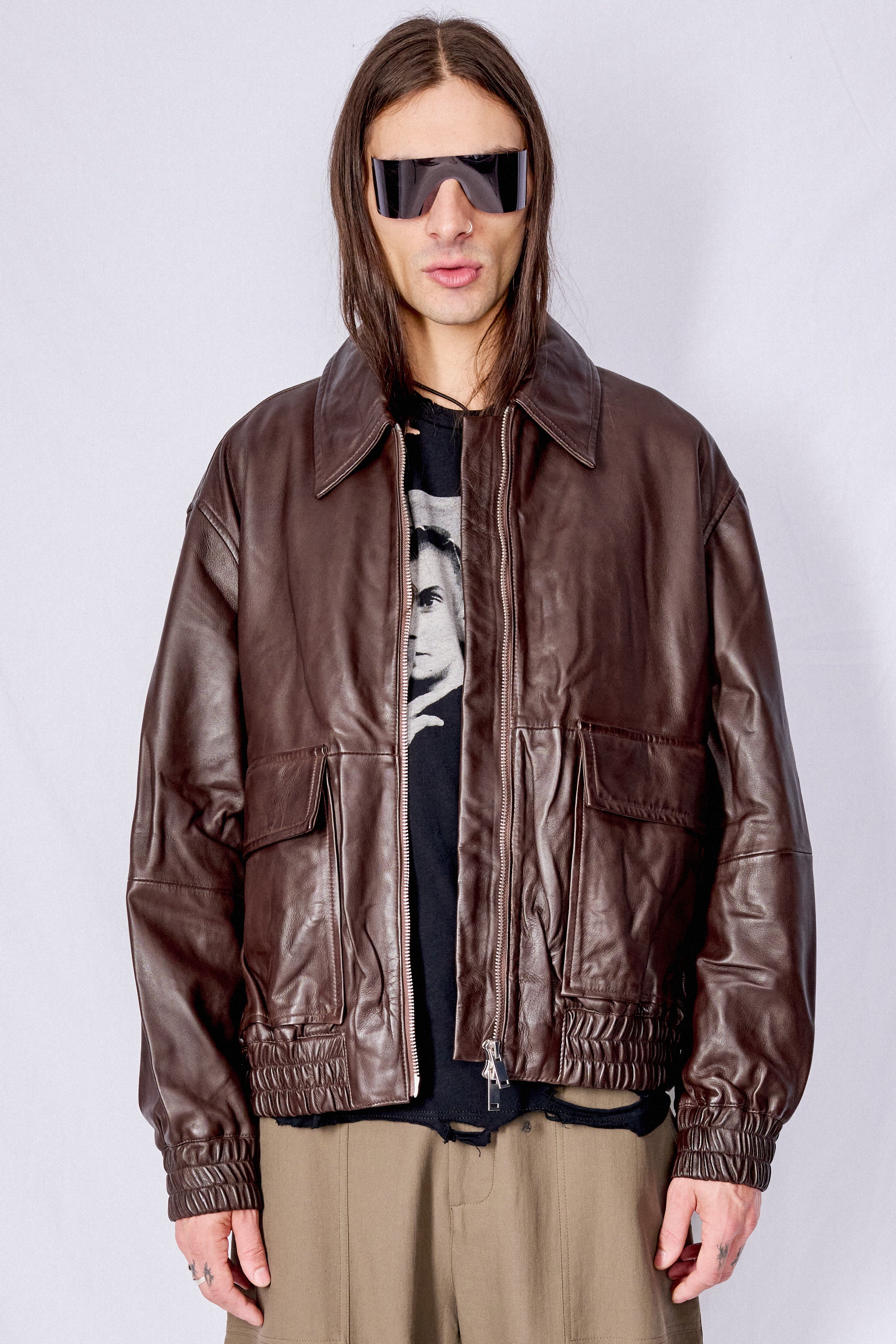 Studio Nicholson Piston Leather Jacket - Brown | Garmentory