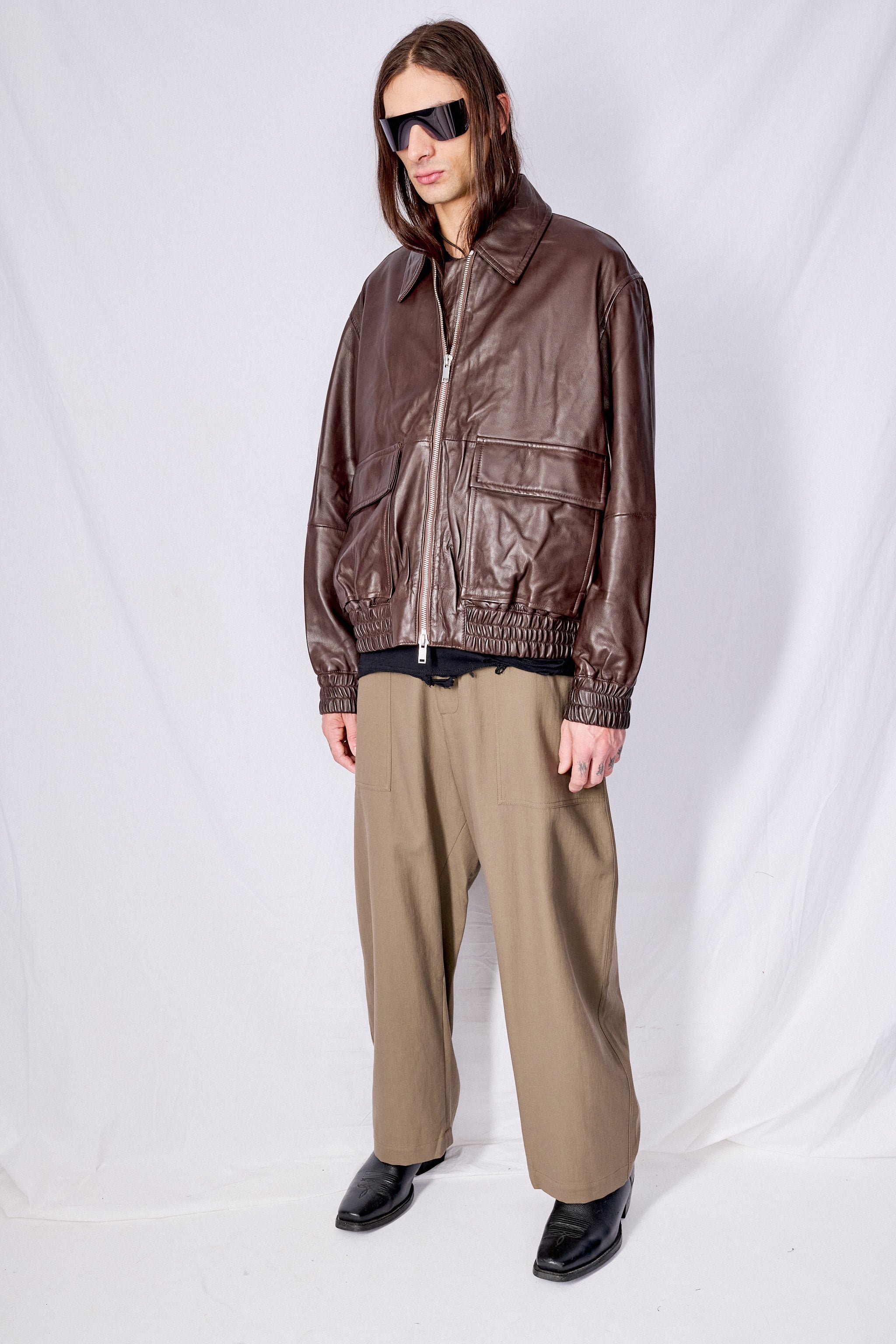 Studio Nicholson Piston Leather Jacket - Brown | Garmentory