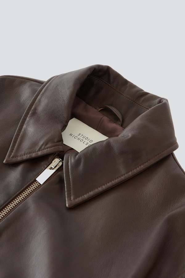 Studio Nicholson Piston Leather Jacket - Brown | Garmentory