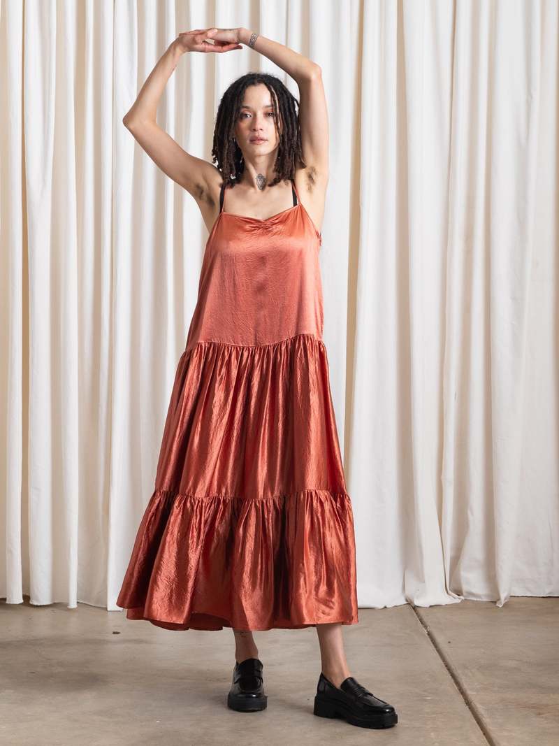 Ali Golden Tiered Slip Dress - Copper | Garmentory