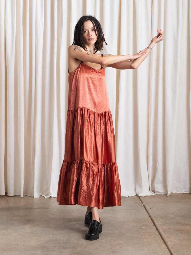 Ali Golden Tiered Slip Dress - Copper | Garmentory