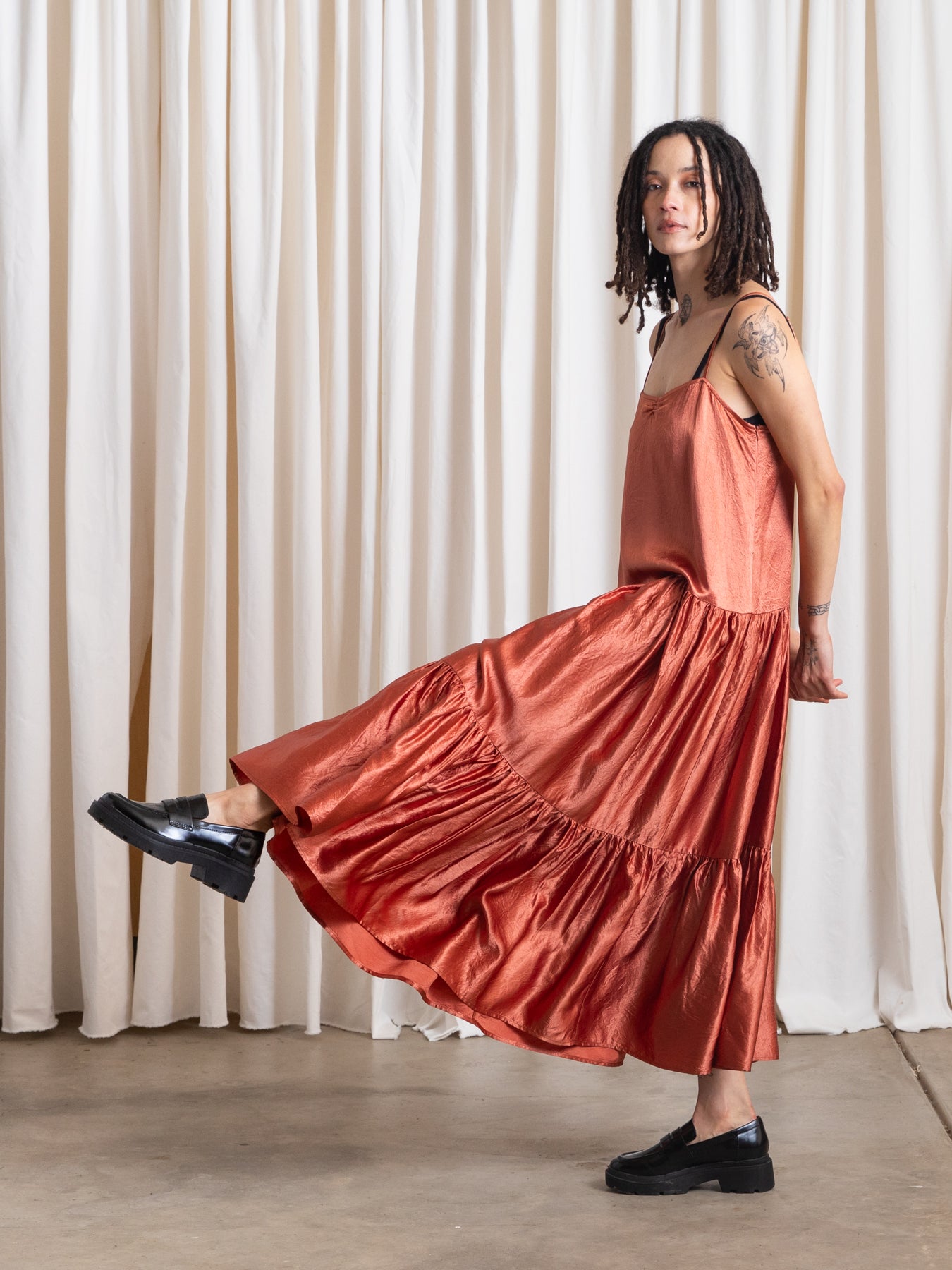Ali Golden Tiered Slip Dress - Copper | Garmentory