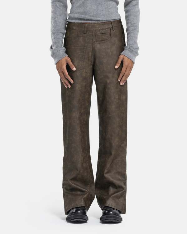 LUKEWARMPEOPLE Asymmetric Washed Leather Pants - Dark Brown | Garmentory