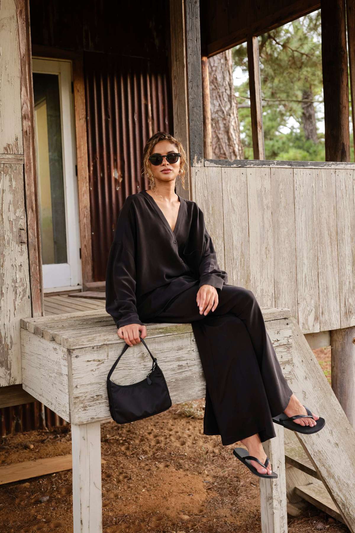 MAMÈNE Sand Washed Silk Shirt - Black | Garmentory