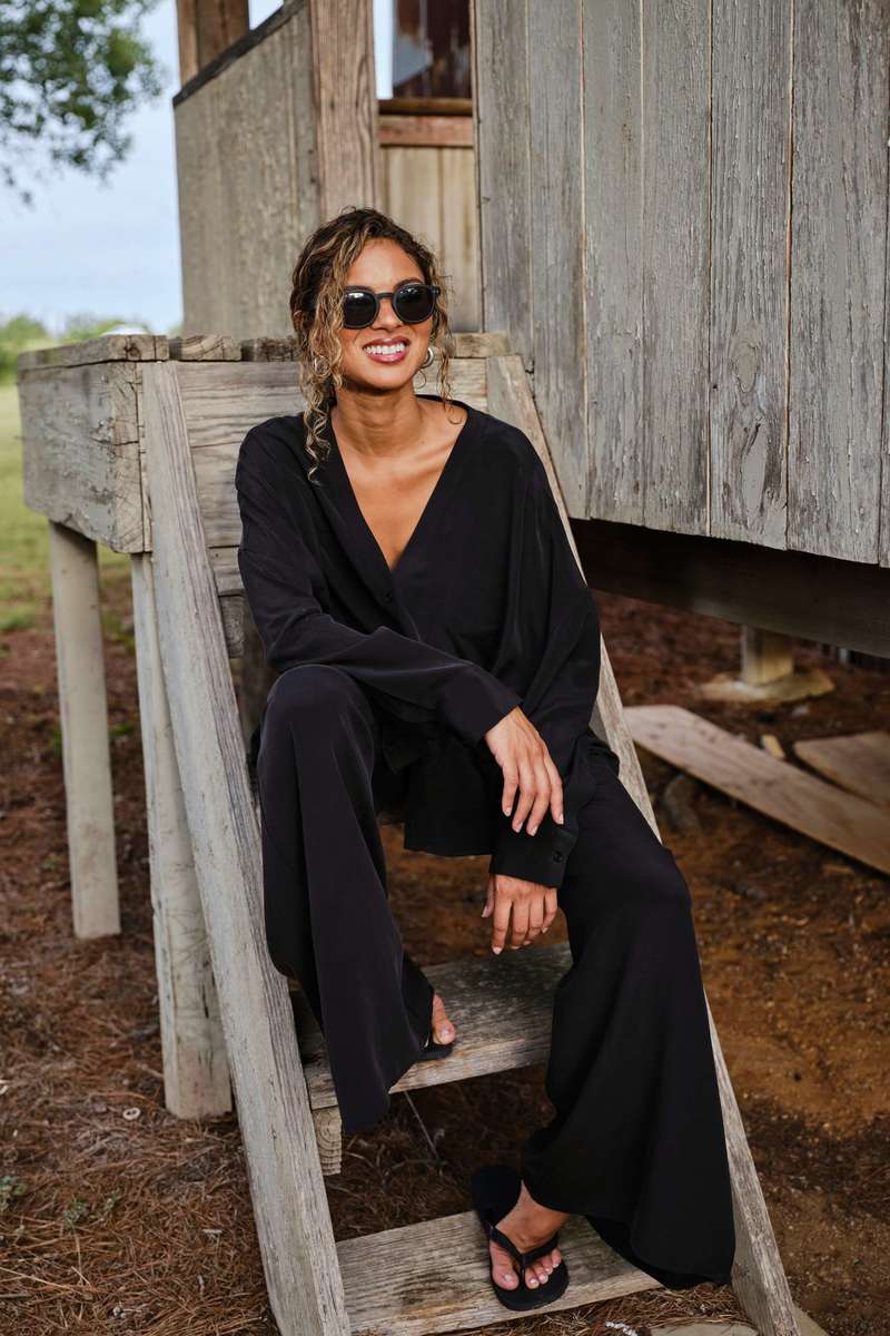 MAMÈNE Sand Washed Silk Shirt - Black | Garmentory