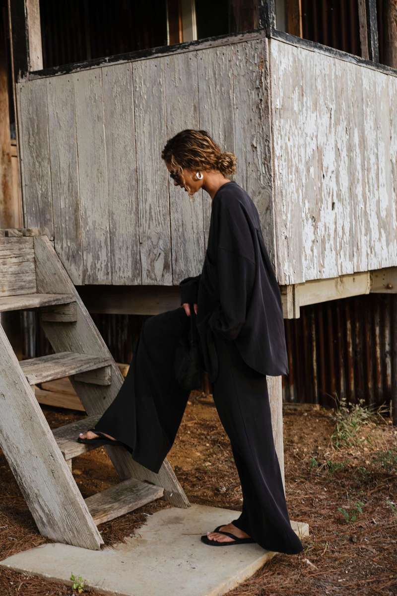 MAMÈNE Sand Washed Silk Shirt - Black | Garmentory
