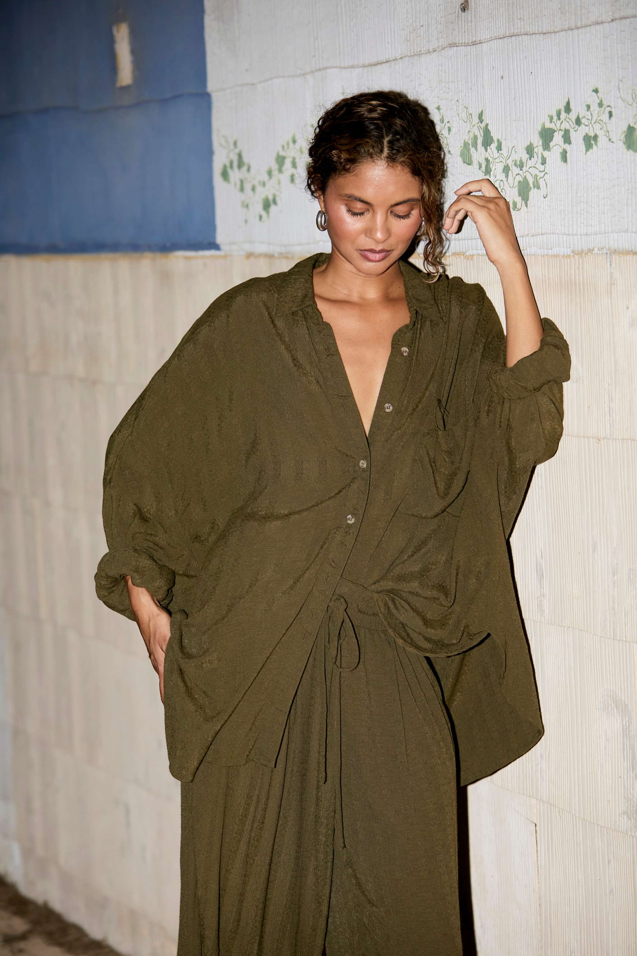 MAMÈNE Viscose Cocoon Shirt - Olive | Garmentory