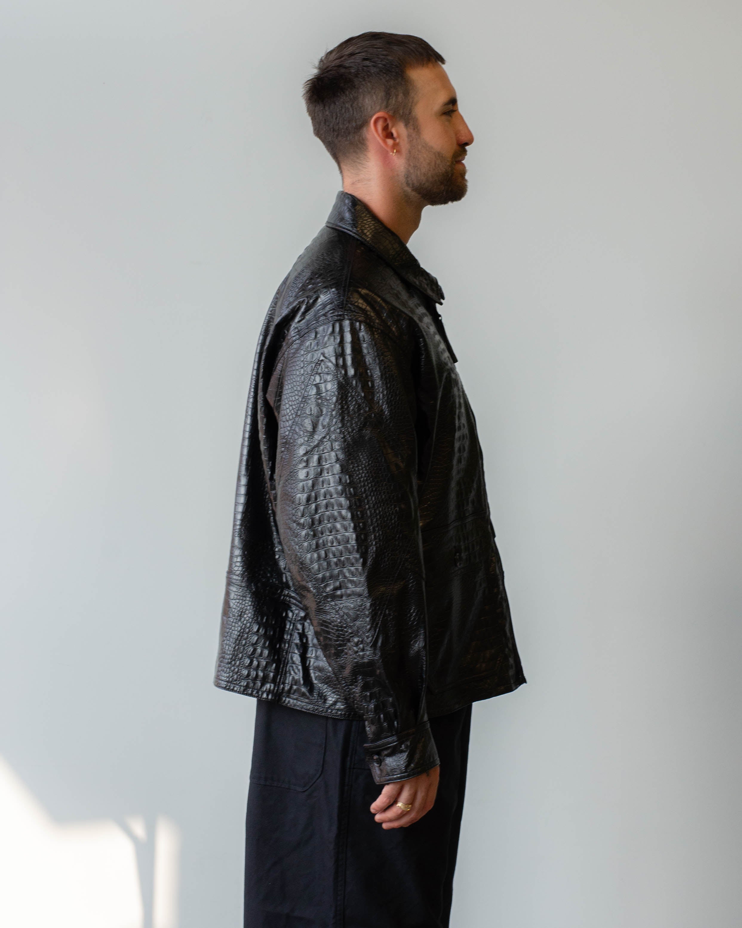 Engineered Garments G8 Alligator Embossed Fake Leather Jacket - Black ...