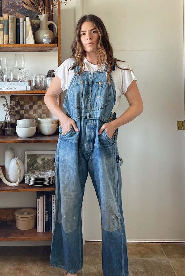Rugged Patched Lee Overalls - Dark Wash | Garmentory