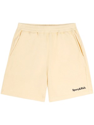 SPORTY & RICH Serif Logo Soft Gym Shorts - Almond | Garmentory
