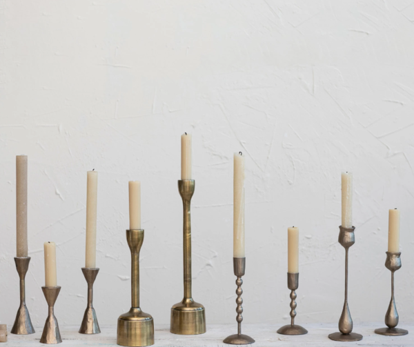 Creative Co-Op Hand-Forged Iron Taper Holders - Antique Brass Finish ...