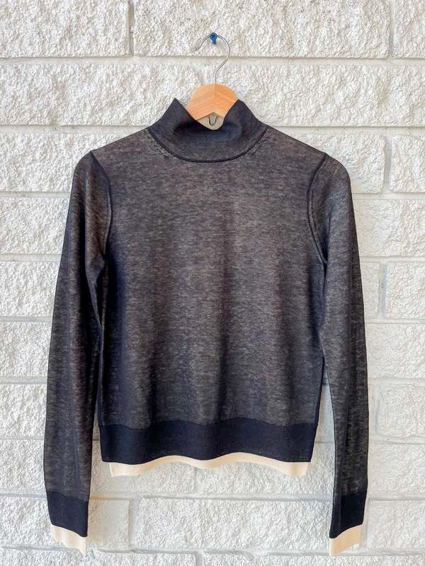VINCE Double Layer Turtleneck - Black/White Sand | Garmentory