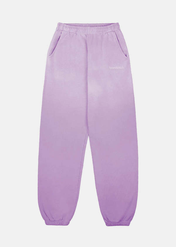 SPORTY + RICH Serif Logo Embroidered Pants - Dip Dye Purple | Garmentory