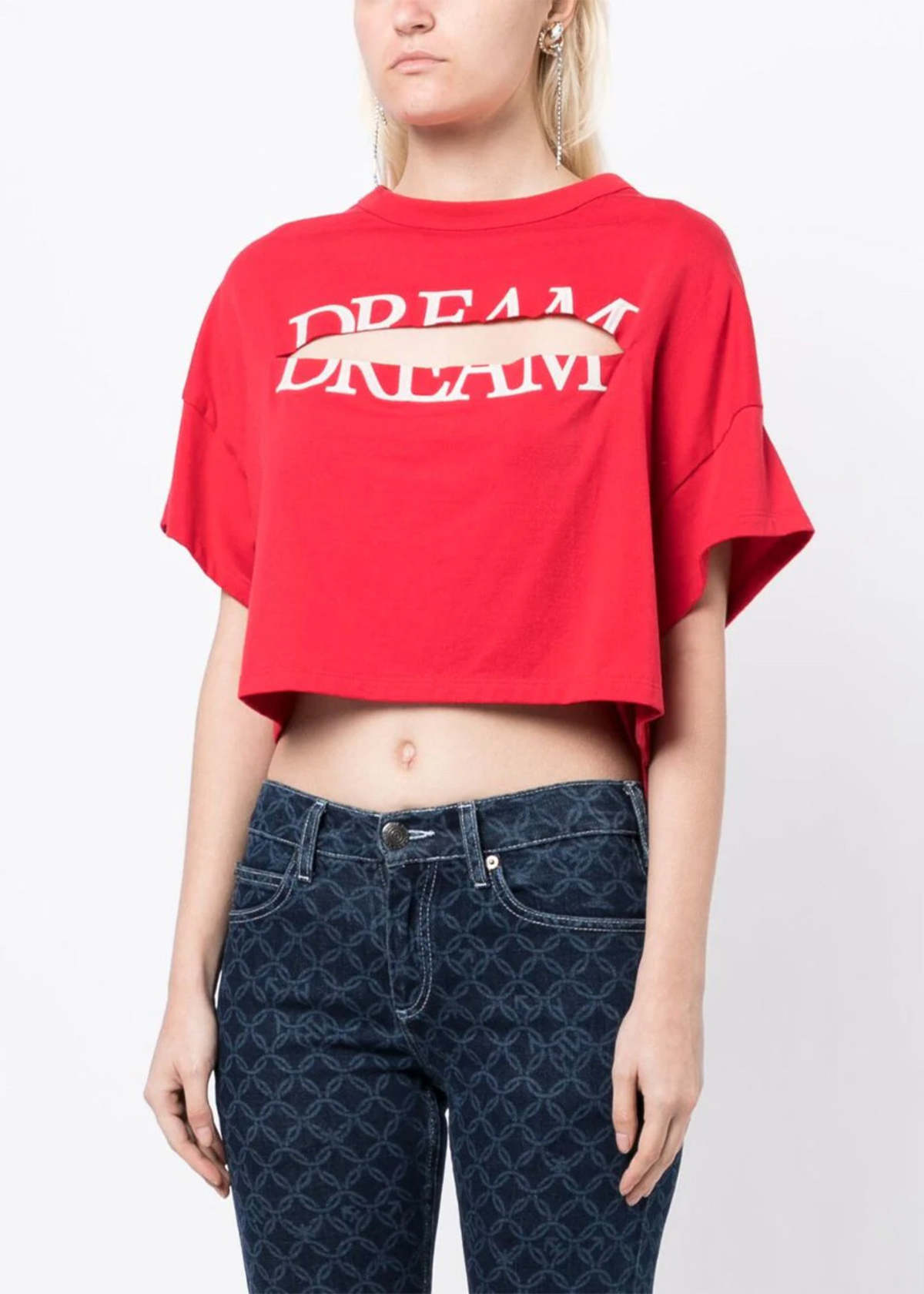 Undercover Slogan-Print Cut-Out T-Shirt - Red | Garmentory