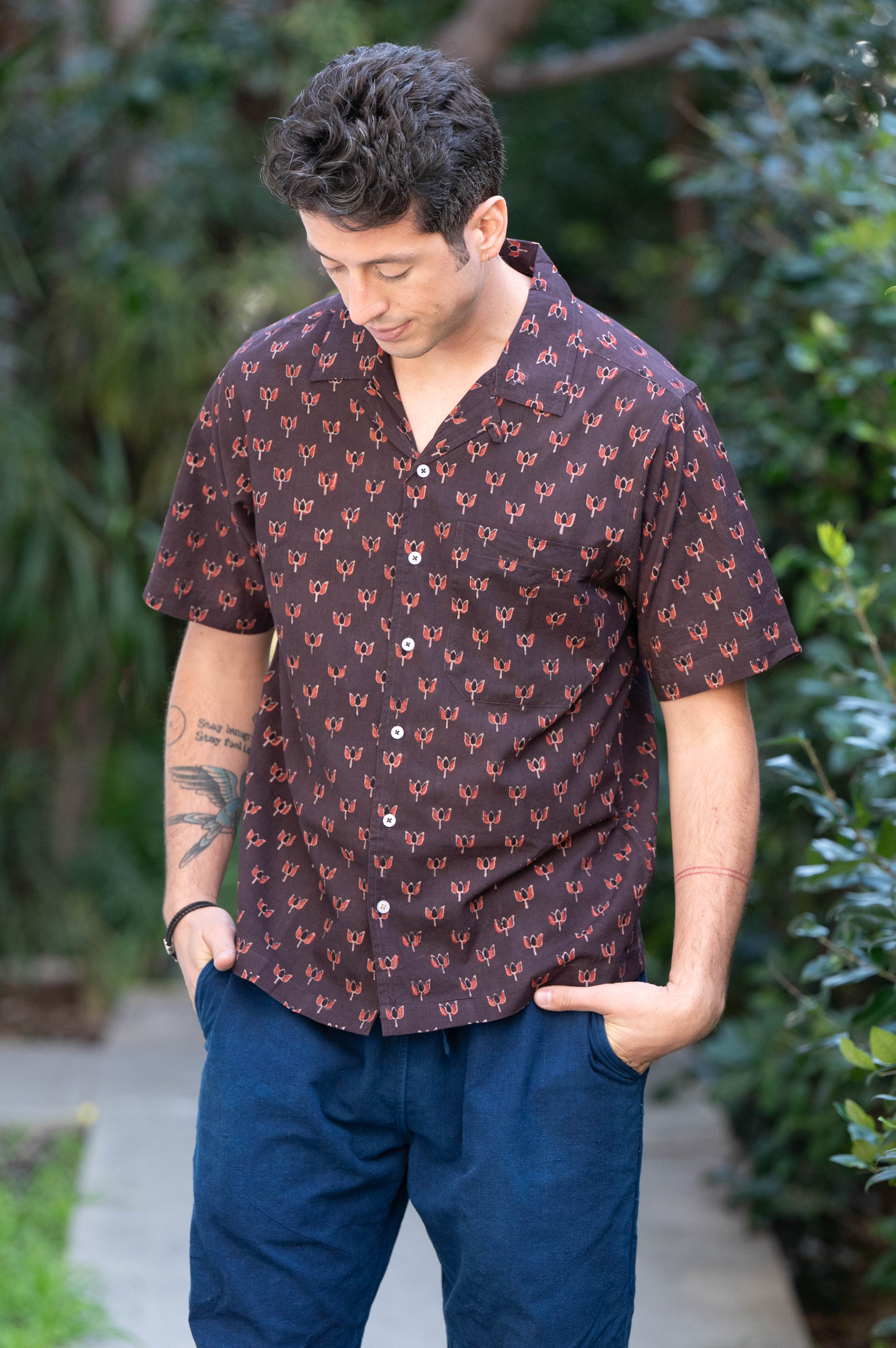 DUSHYANT. Hand Block Printed The Don Camp Collar Shirt - Chocolate ...