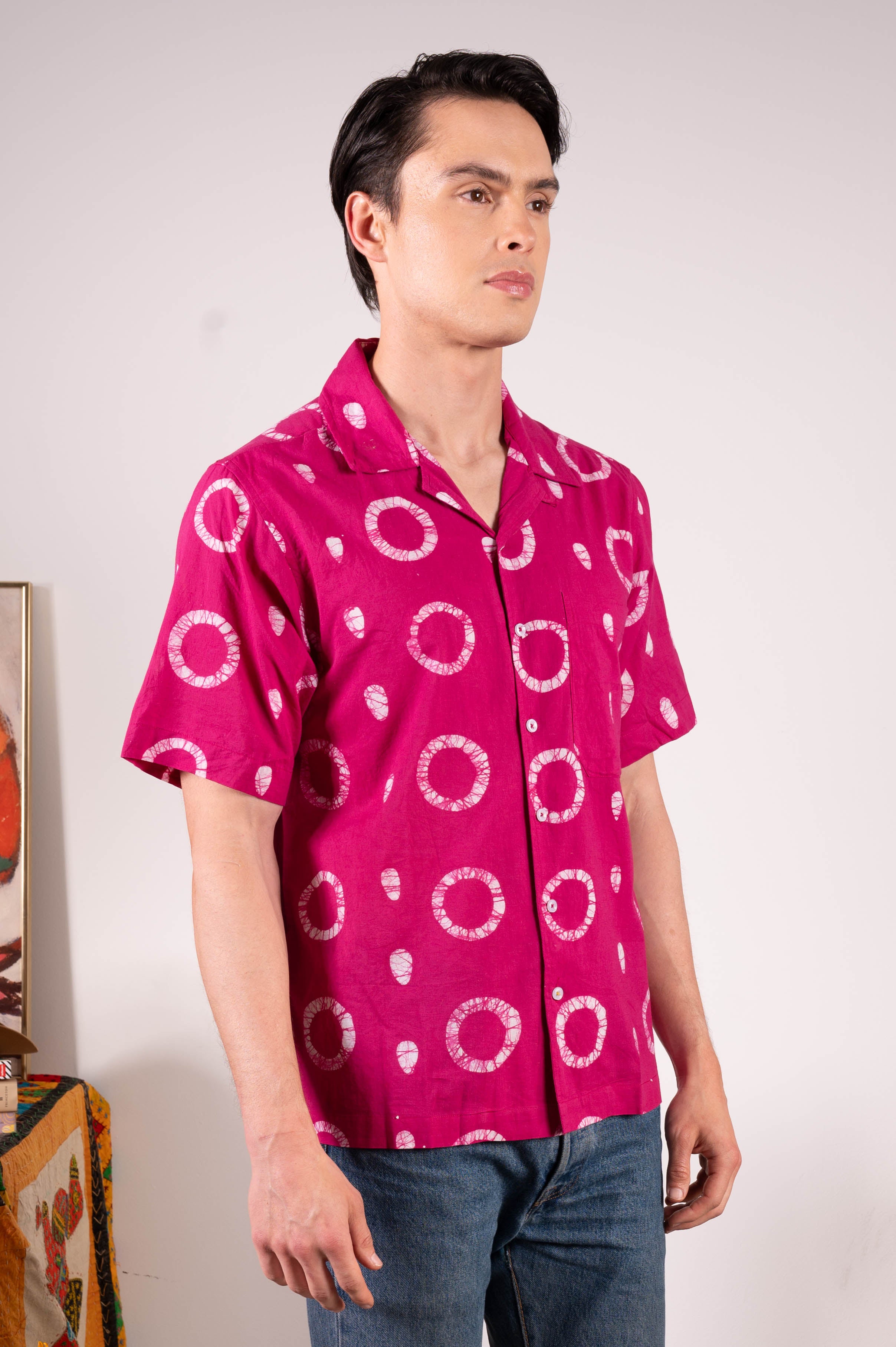 DUSHYANT. Hand Block Printed 'The Don' Camp Collar Shirt - Magenta ...