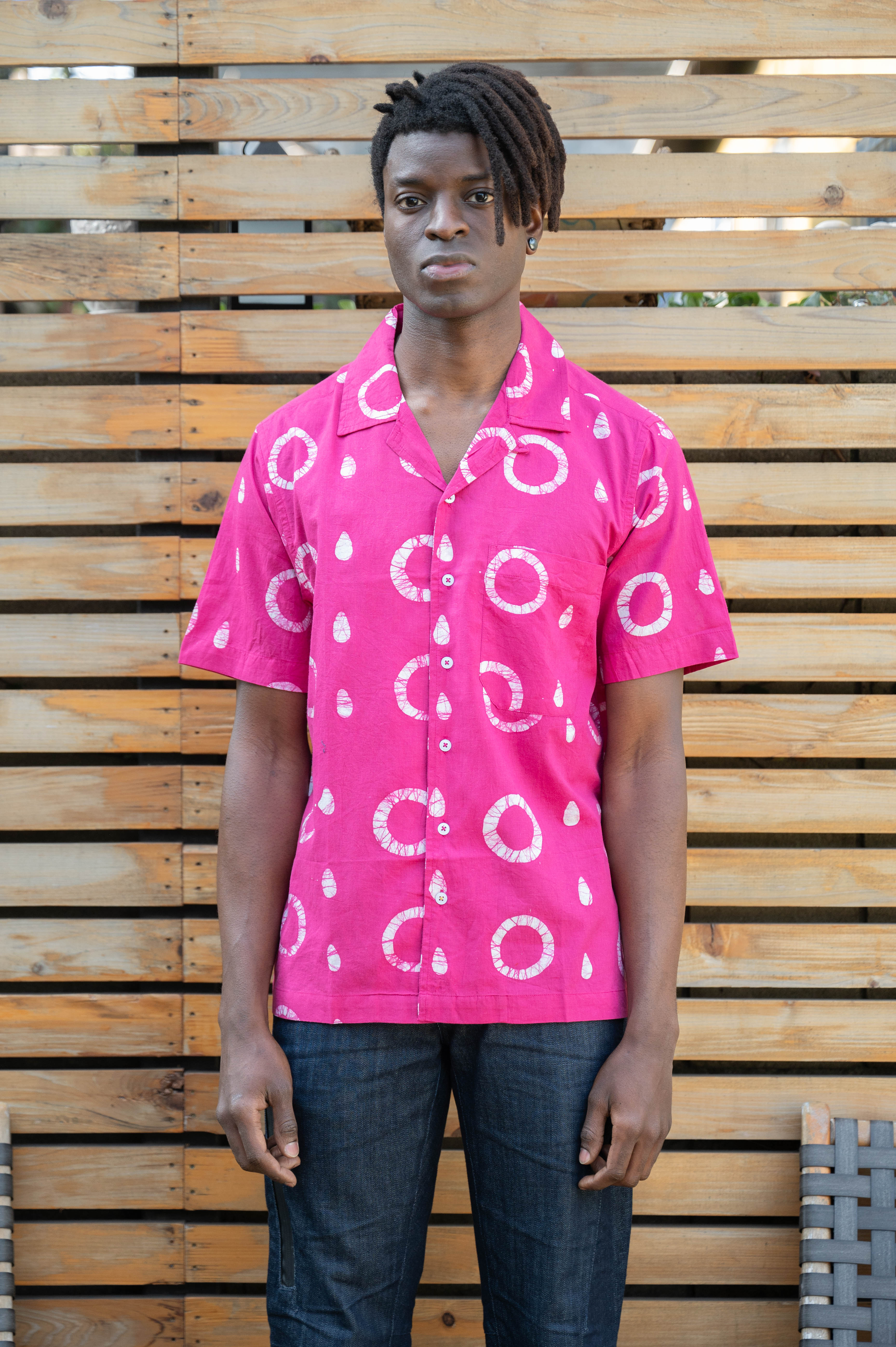 DUSHYANT. Hand Block Printed 'The Don' Camp Collar Shirt - Magenta ...