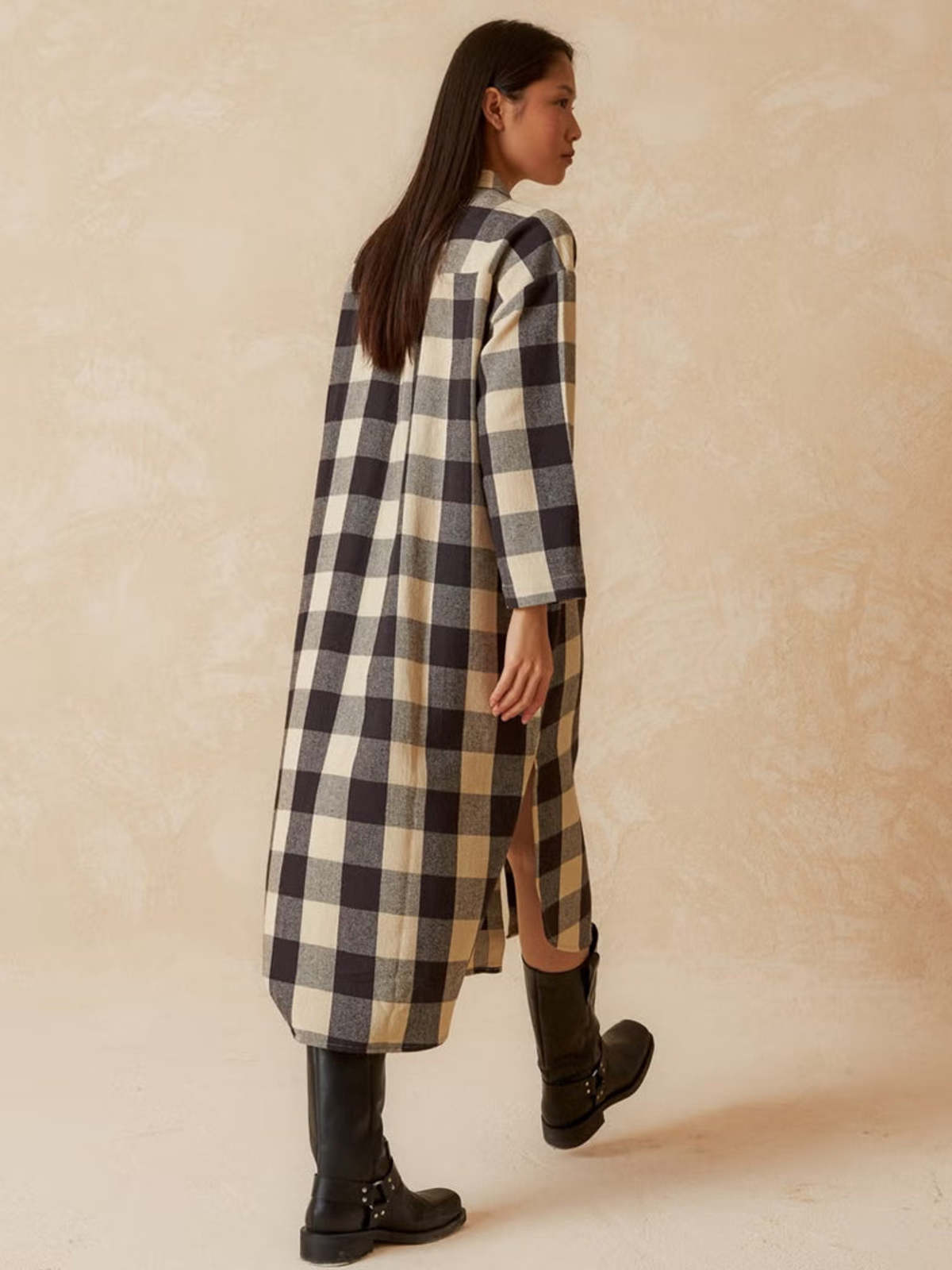 Indi & Cold Check Shirt Dress - Black/Stone | Garmentory