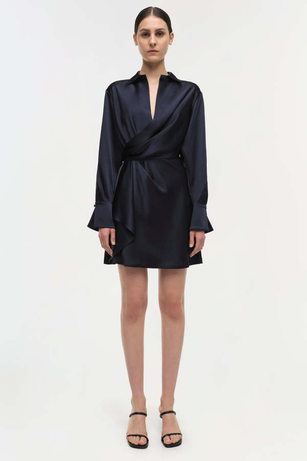 Jonathan Simkhai Talit Draped Front Mini Dress - Midnight | Garmentory