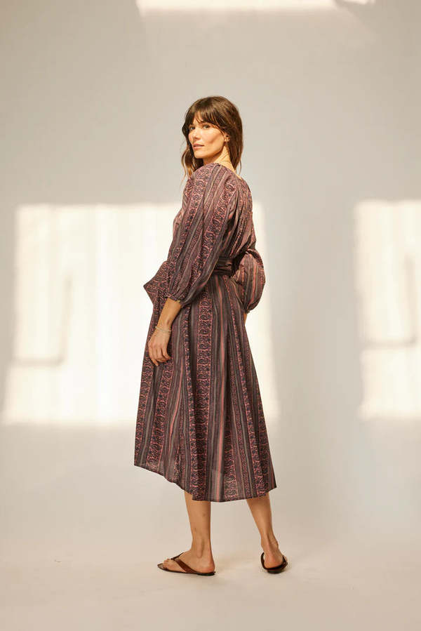 Natalie Martin Alex Midi W/ Sash - Paisley Stripe | Garmentory