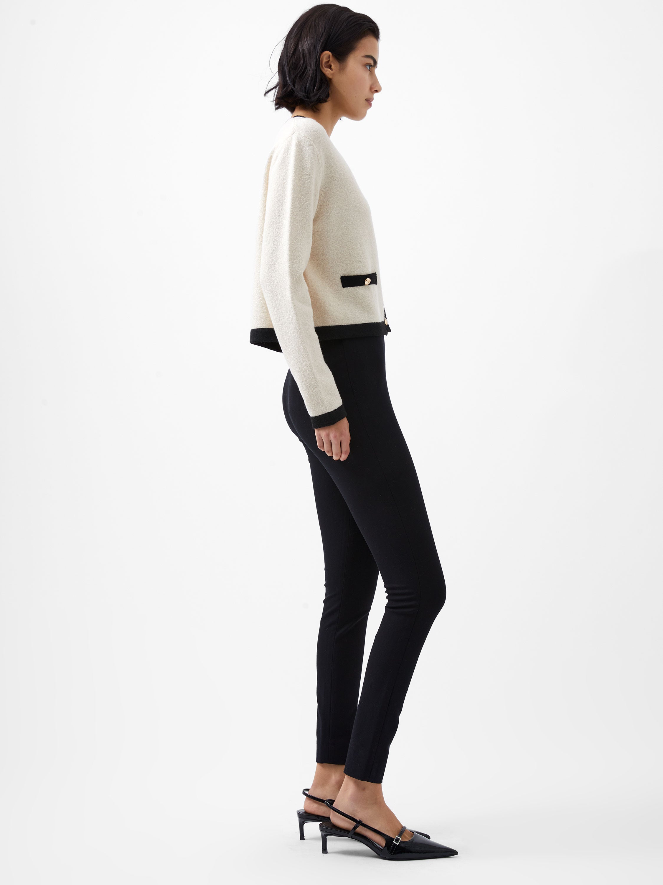 French Connection Vhari Contrast Cardigan - Classic Cream/Black ...