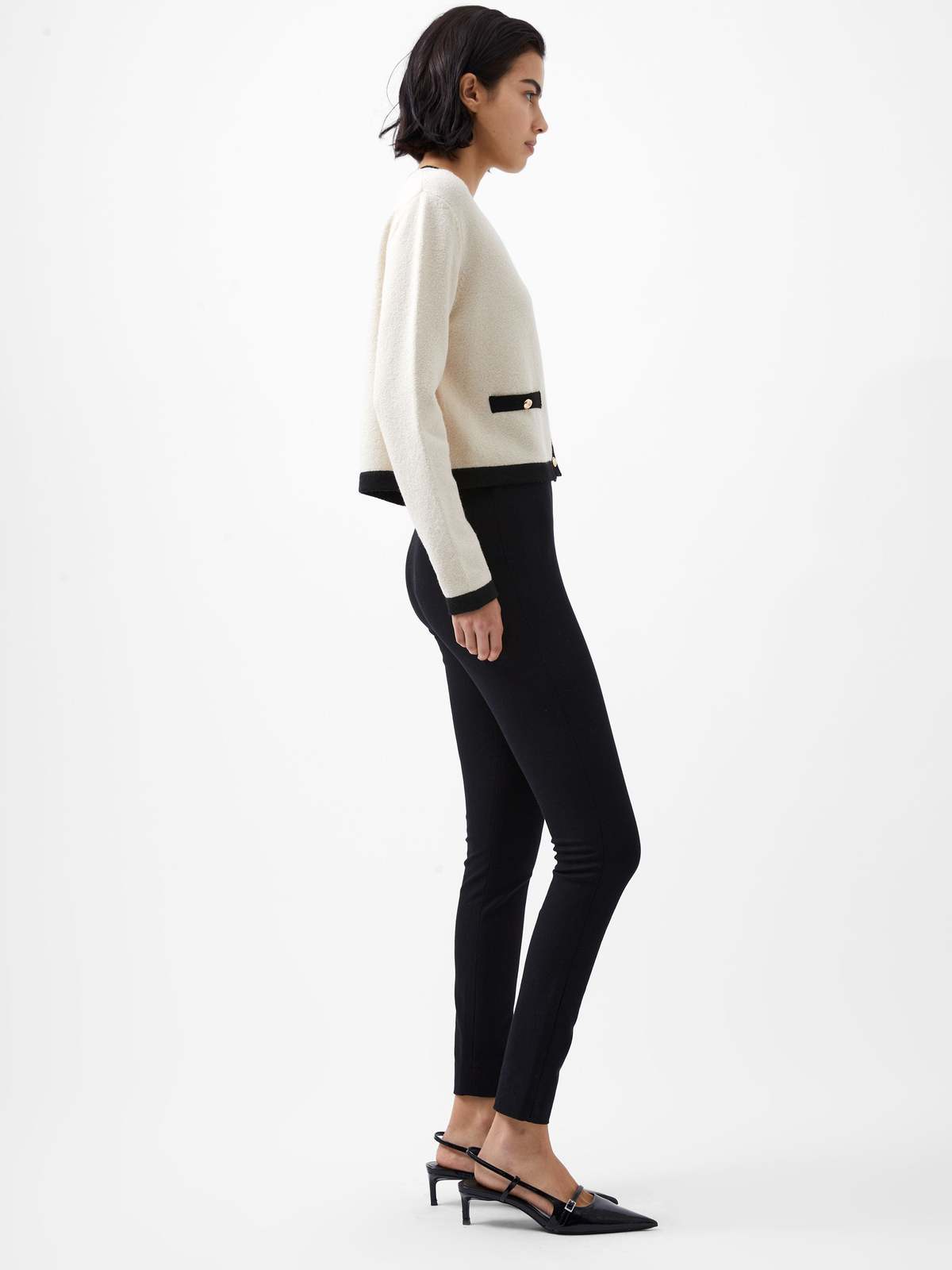 French Connection Vhari Contrast Cardigan - Classic Cream/Black ...