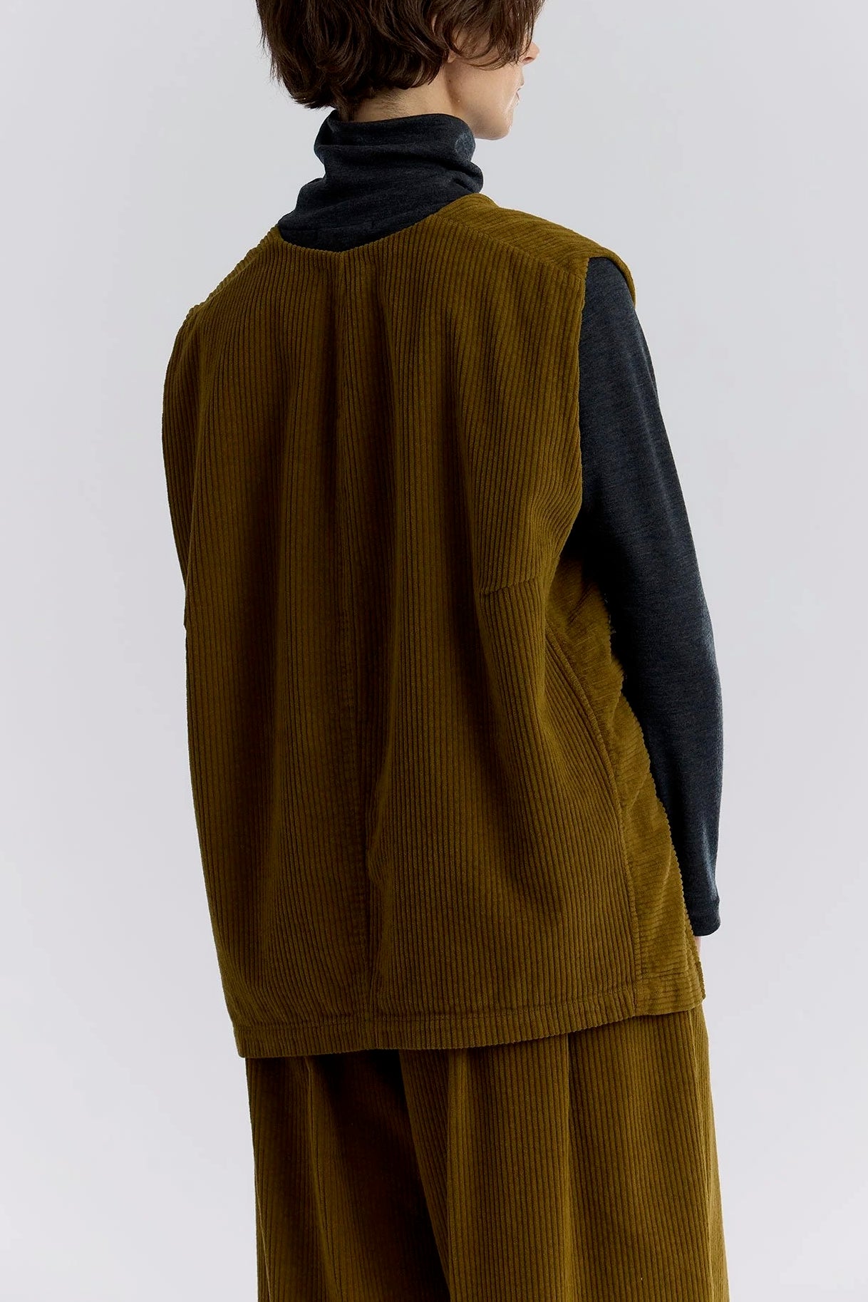 Black Crane Corduroy Vest - Dark Olive | Garmentory