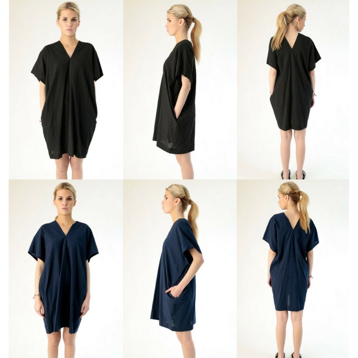 Uzi NYC Broken Stripes V-Dress - Black | Garmentory