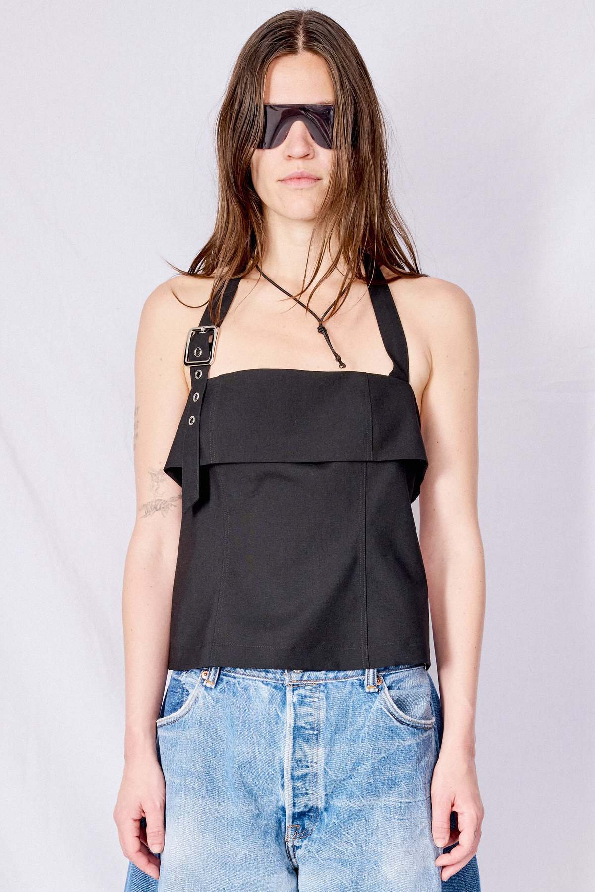 Assembly Suiting Belted Strap Halter Top - black | Garmentory