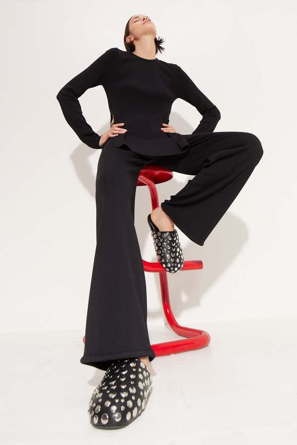 Simon Miller Studded Bubble Slipper Shoe - Black/Silver | Garmentory