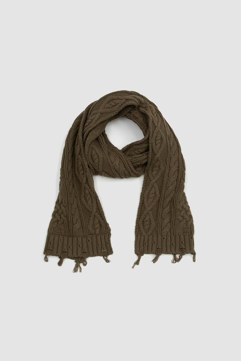 Vintage Distressed Cable Knit Scarf - Forest | Garmentory