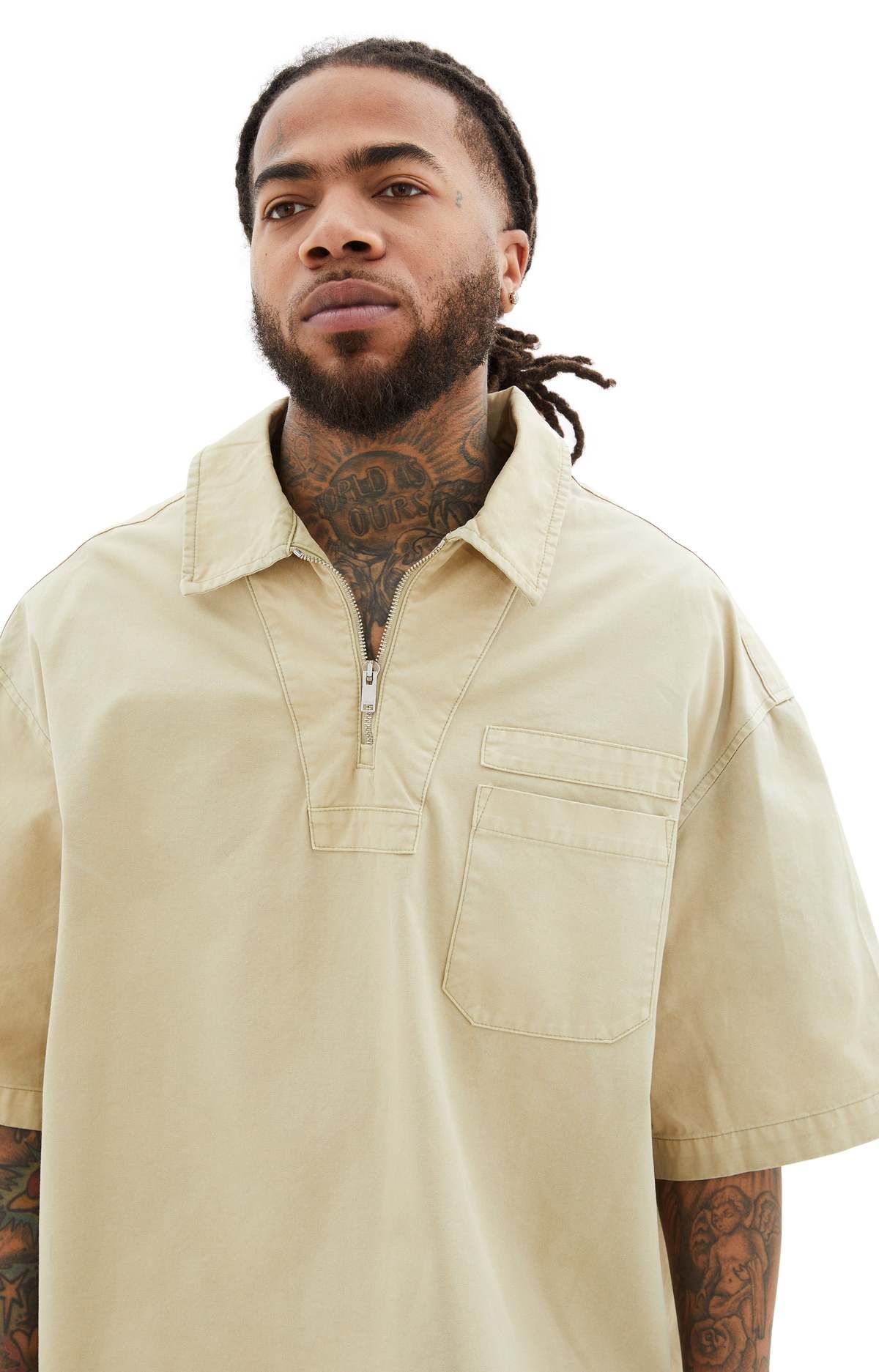 RHUDE Boxy Half Zip Spray Shirt - Khaki | Garmentory