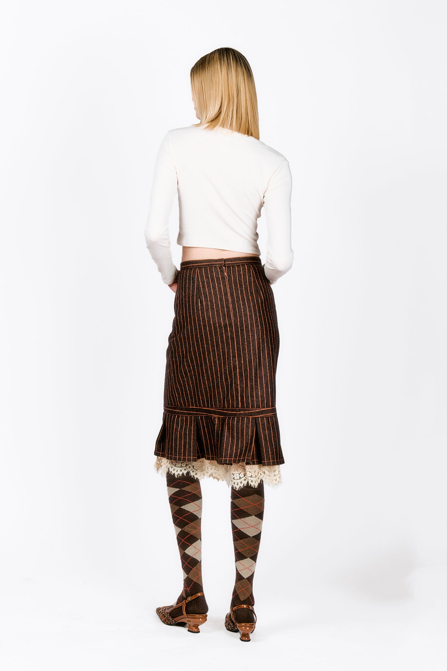Anna Sui Railroad Stripe Lace Trimmed Skirt - Tobacco Multi | Garmentory