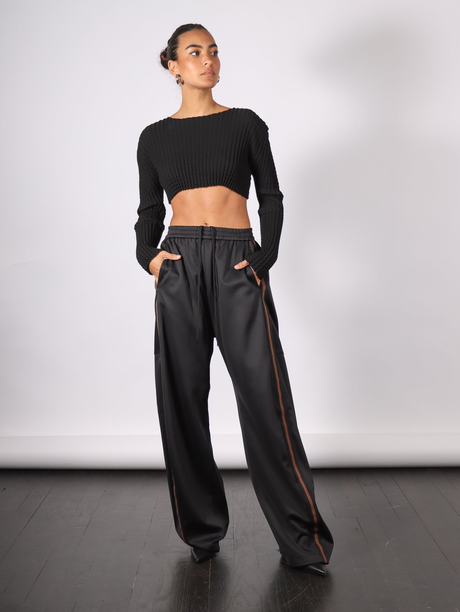 Tibi Active Knit Winslow Pant - Black/Brown Stripe | Garmentory