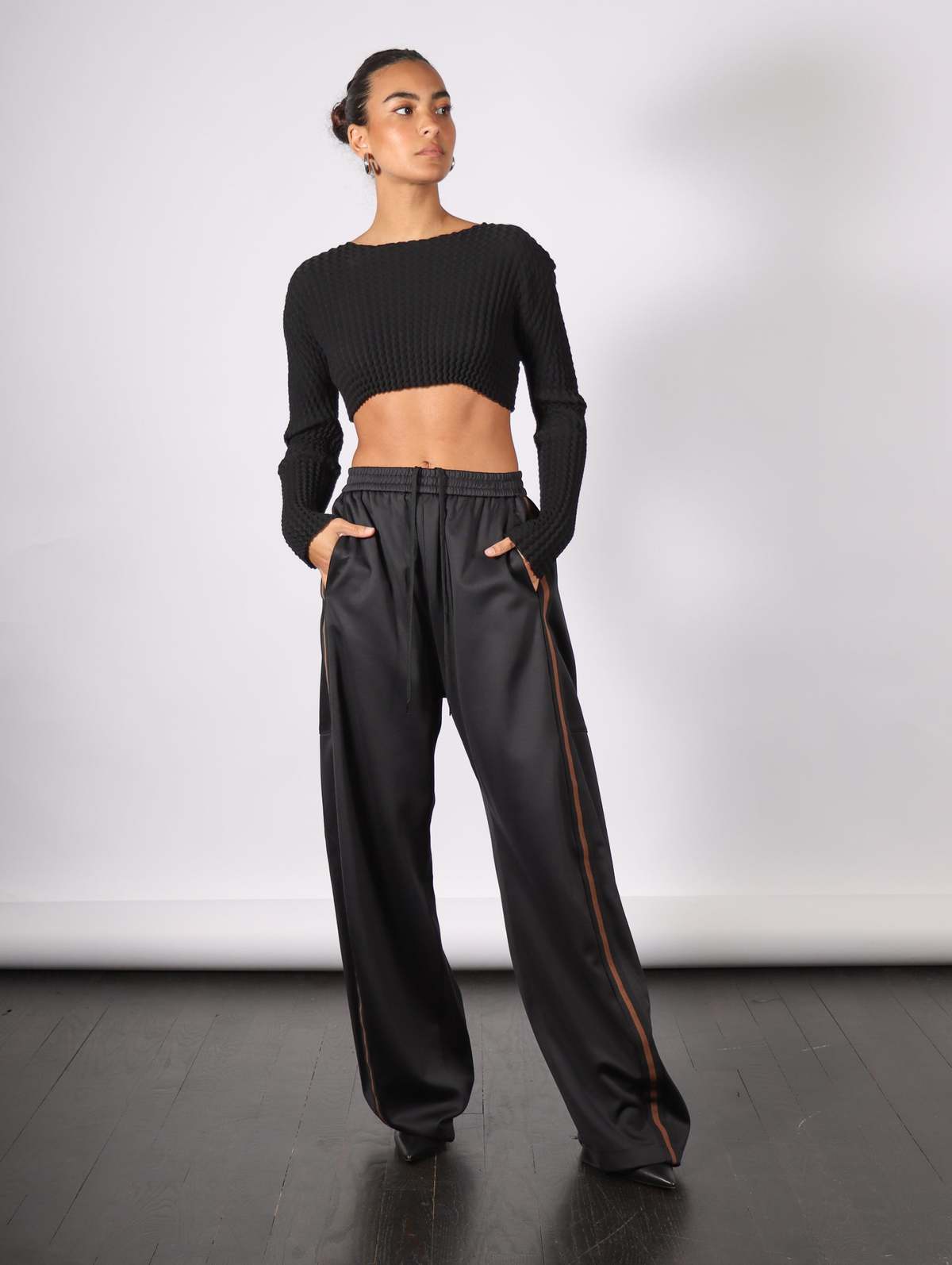 Tibi Active Knit Winslow Pant - Black/Brown Stripe | Garmentory