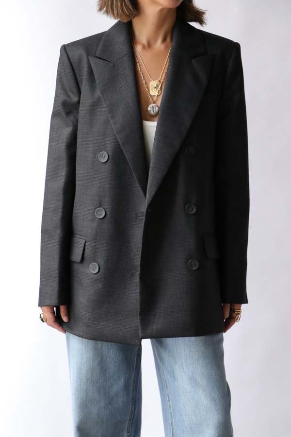 Tibi Adler Glenplaid Double Breasted Blazer With Cut Outs - Grey Multi ...
