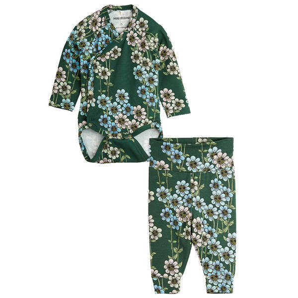 Kids Mini Rodini Baby Daisys Newborn Set - Green | Garmentory