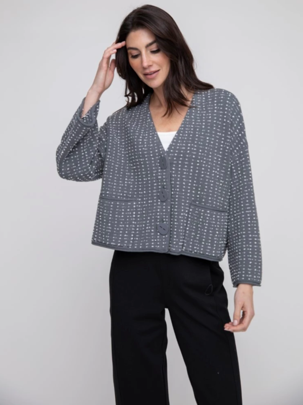 Liv Dot V-Neck Cropped Button-Up Cardigan - Gray | Garmentory