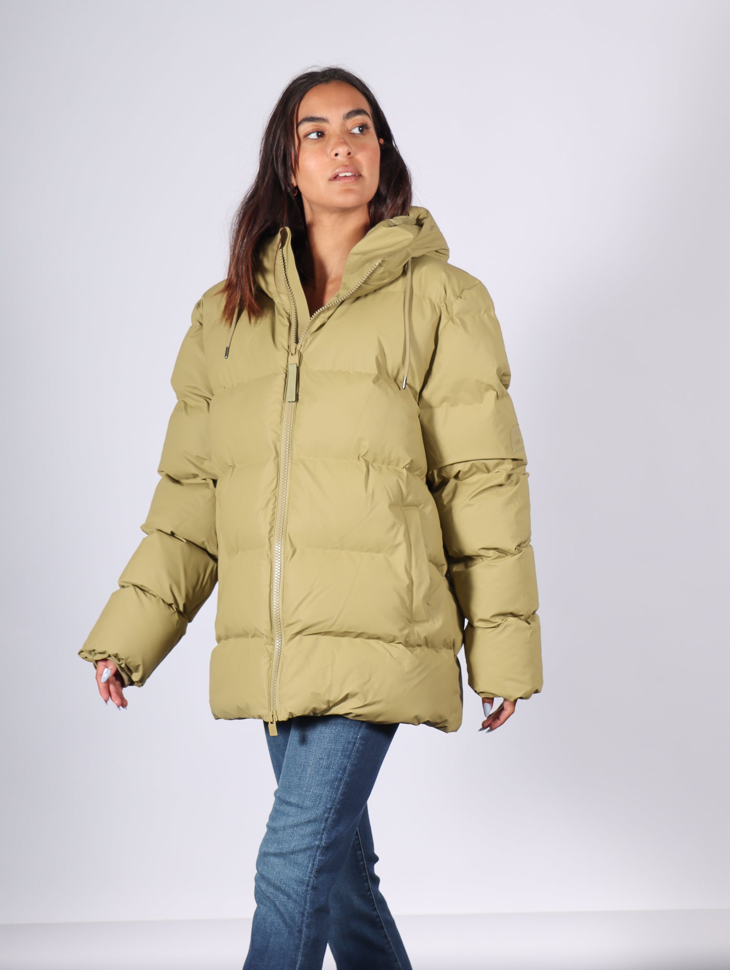 Rains Alta Puffer Jacket - Khaki | Garmentory